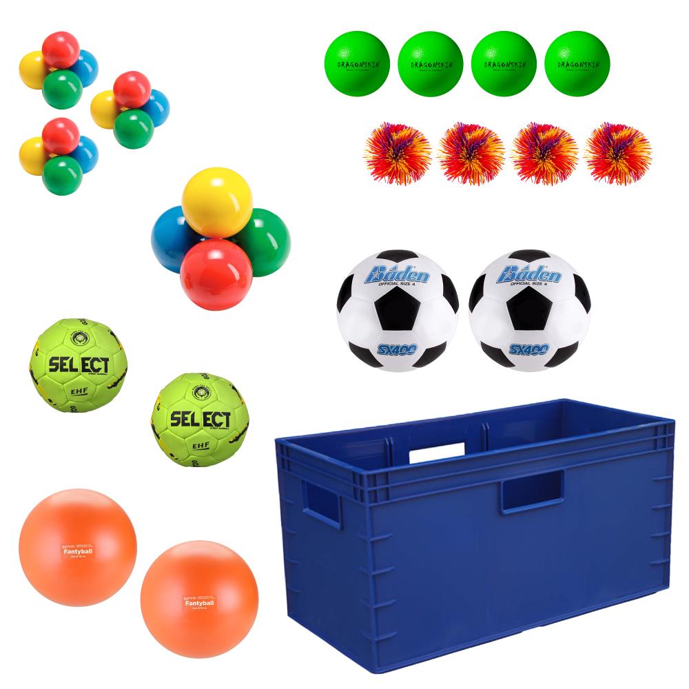 Låda med 30 olika bollar Fin till förskolor. - Klubbensport.se